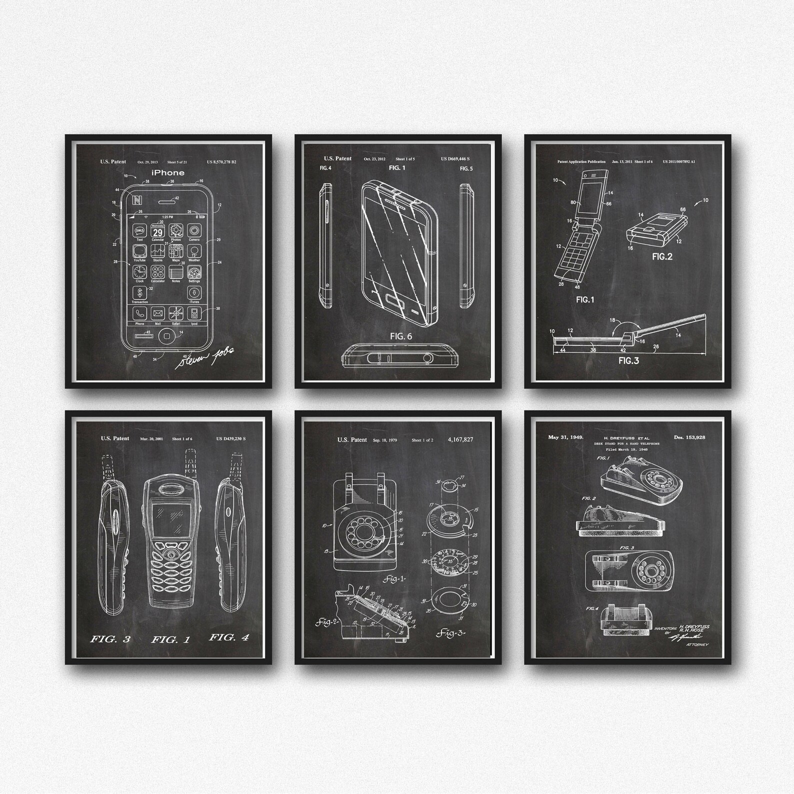Phone Patent Prints Set of Phone Posters Apple Iphone Samsung | Etsy
