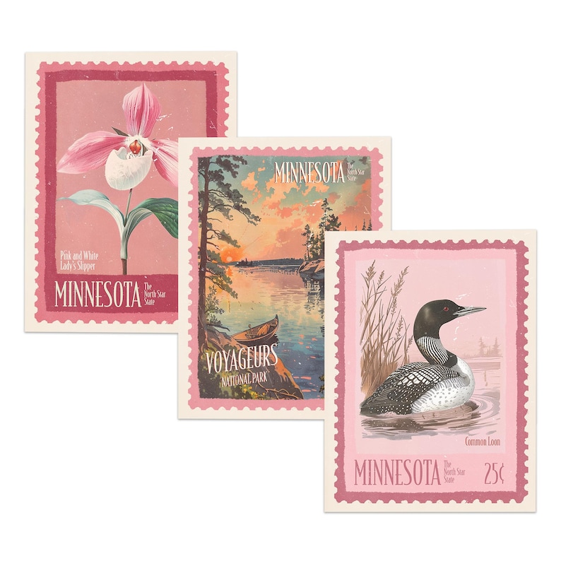 Minnesota State Art Print Set: Lady Slipper, Voyageurs Park, Loon - Etsy