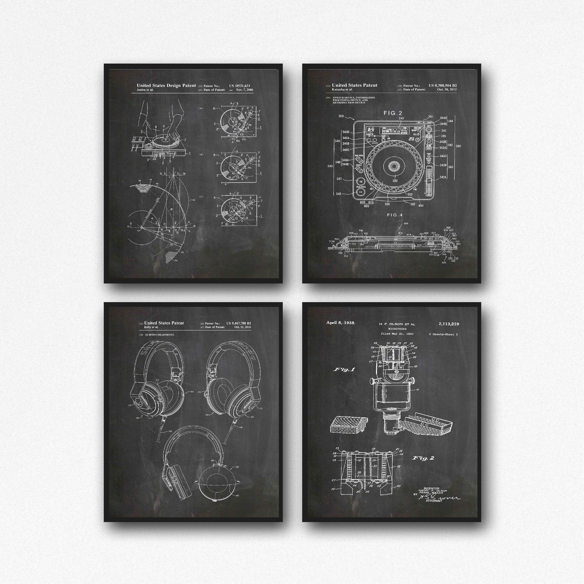 DJ Patent Print Set of 4 DJ Posters Music Studio Decor - Etsy UK