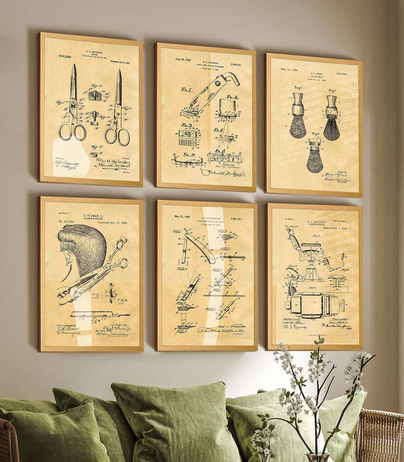 Barber Patent Art Print Set: Vintage Hair Stylist Tool Posters - Etsy