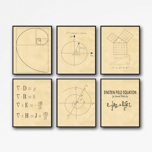 Math Poster Set of 6 Math Prints Fibonacci Golden Spiral Pythagoras's ...