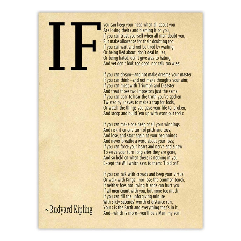 Rudyard Kipling "if" Poem Art Print: Motivational Wall Decor - Etsy