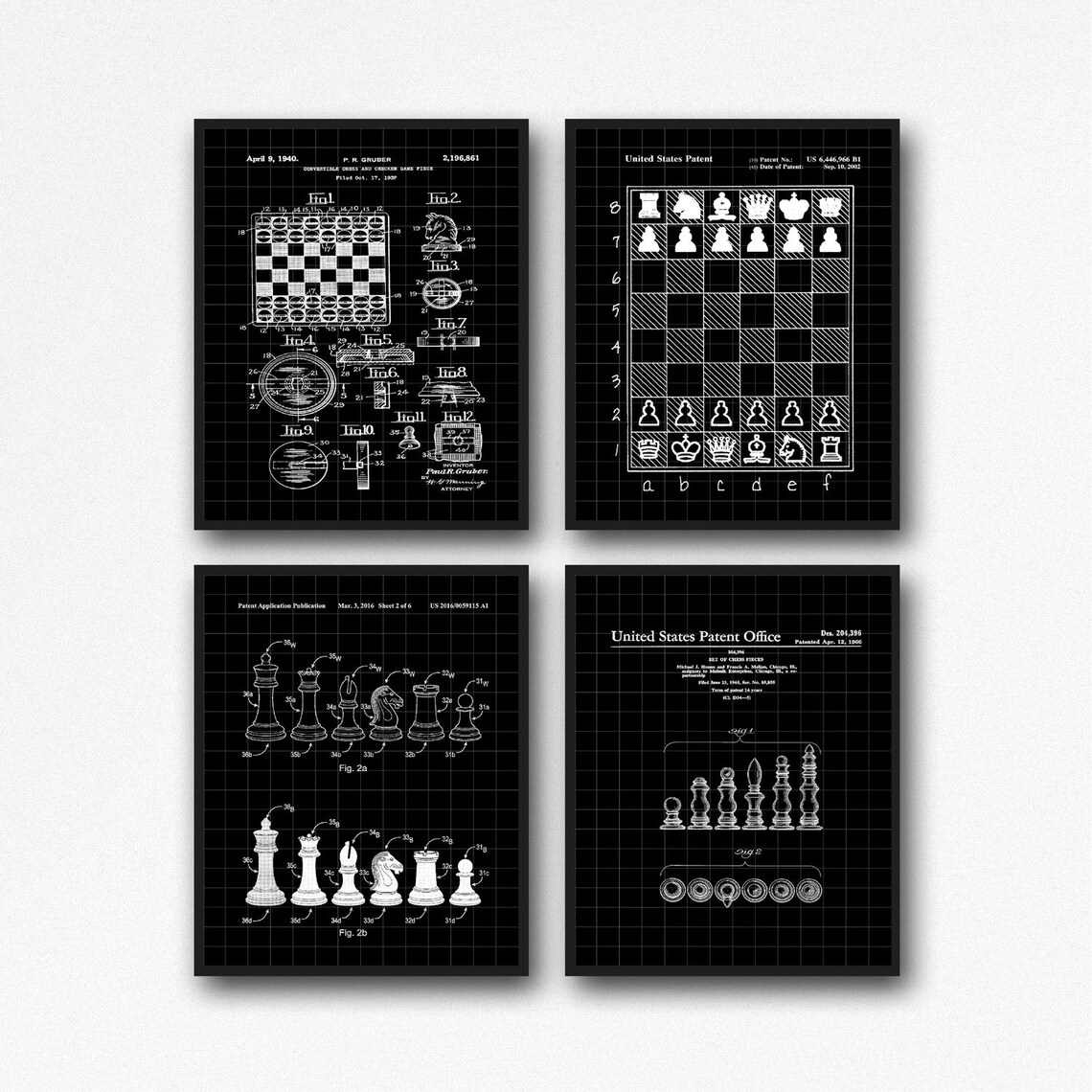 Chess Set of Chess Posters Chess Decor WB499-502 | Etsy UK