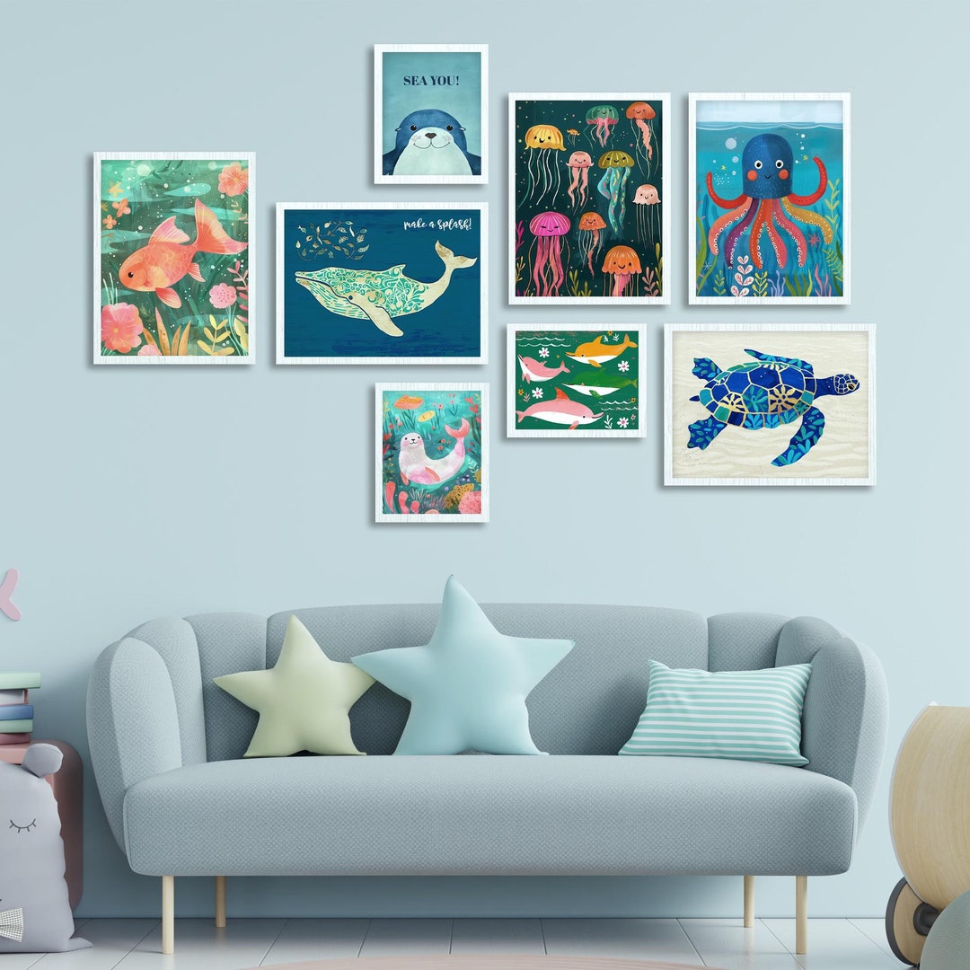 Ocean Wonders Kids Gallery Wall Art Set Room Decor - Undersea Poster ...