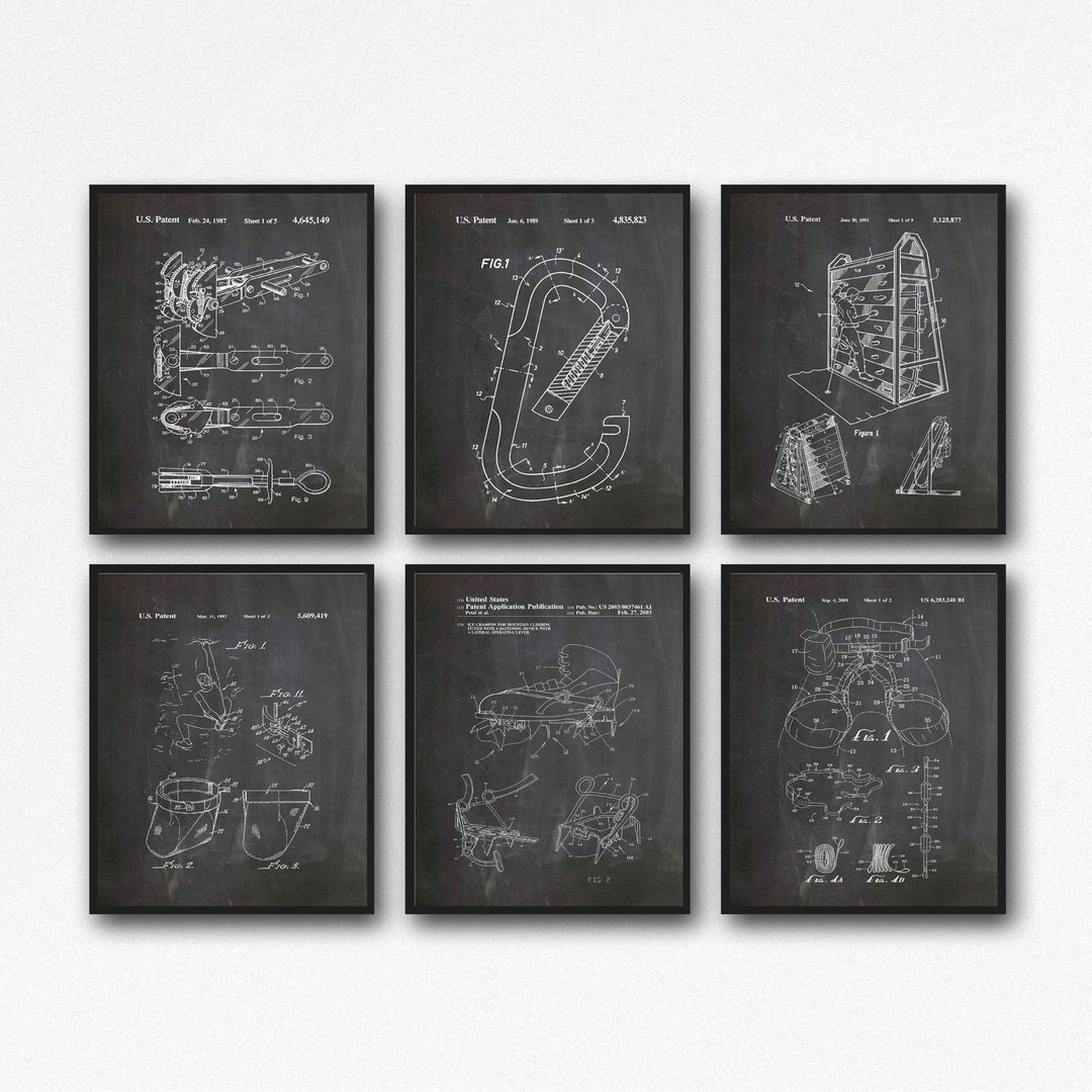 Rock Climbing Inventions Mountain Climbing Patent Prints Set of 6 WB453 ...