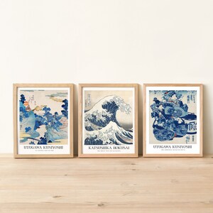 Set of 3 Classic Japanese Woodblock Posters Blue Themed Room Decor for ...