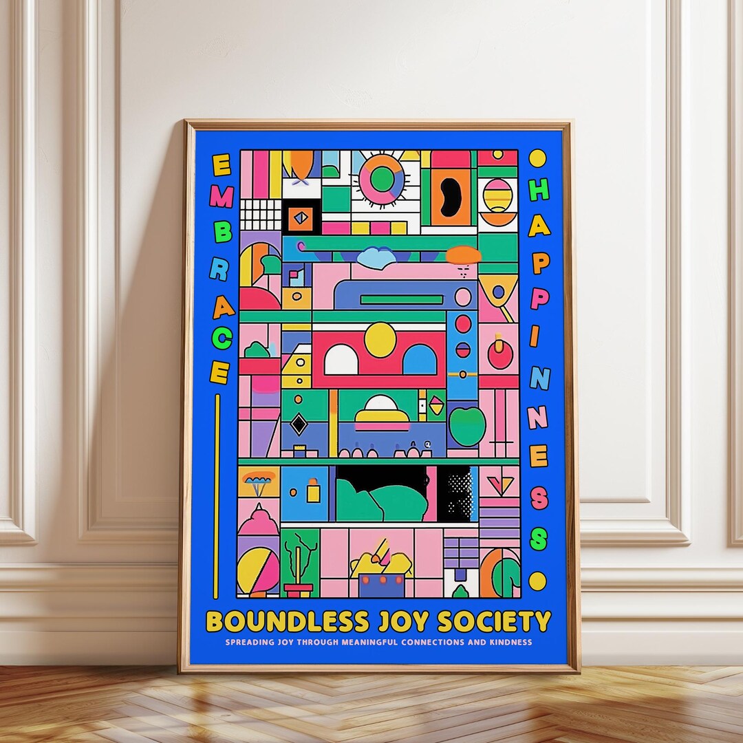 Vibrant Abstract Joy Poster - Inspirational Geometric Design Wall Art ...
