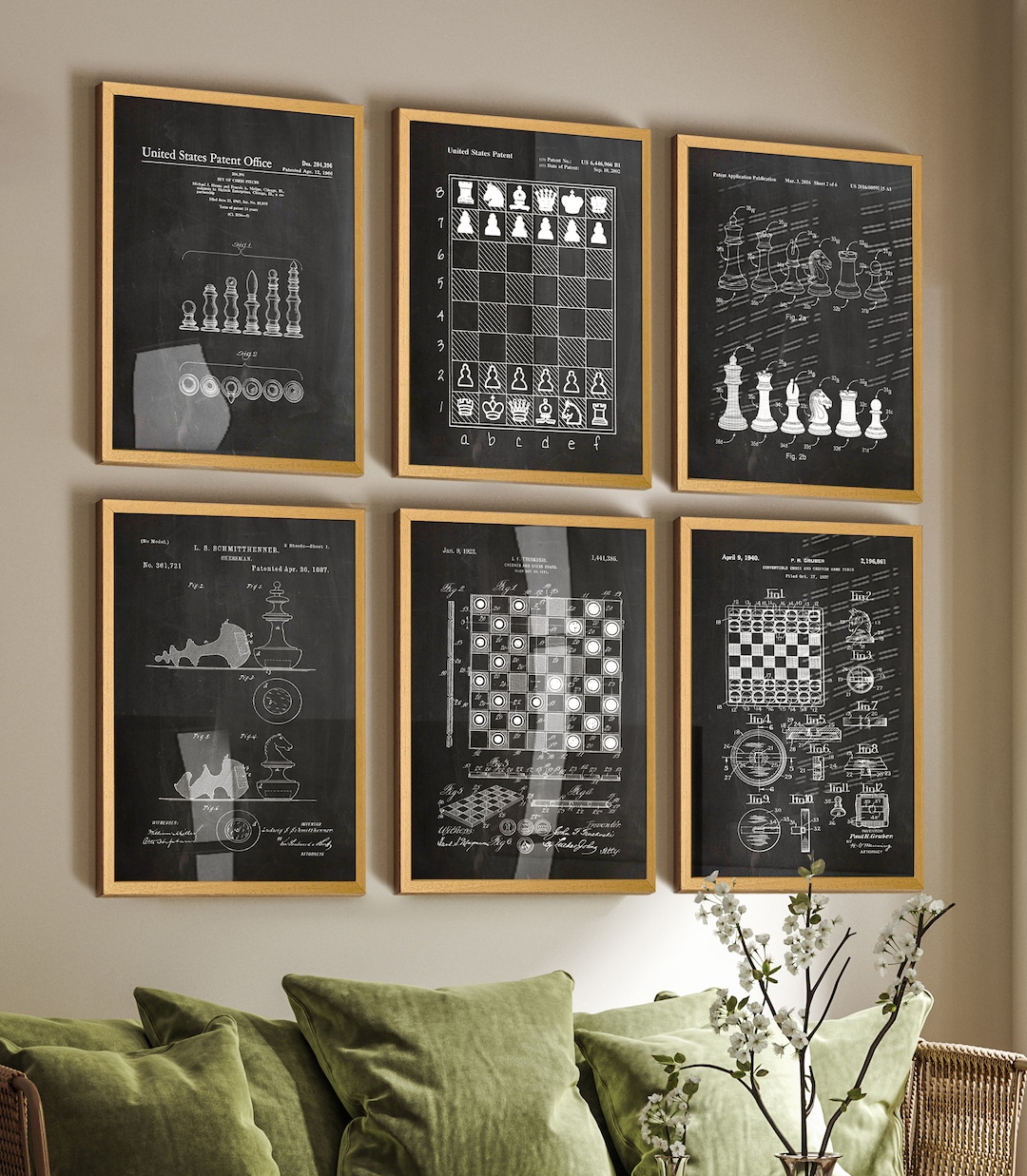 Set of 6 Chess Board Patent Wall Posters - Ideal Chess Wall Decor and ...