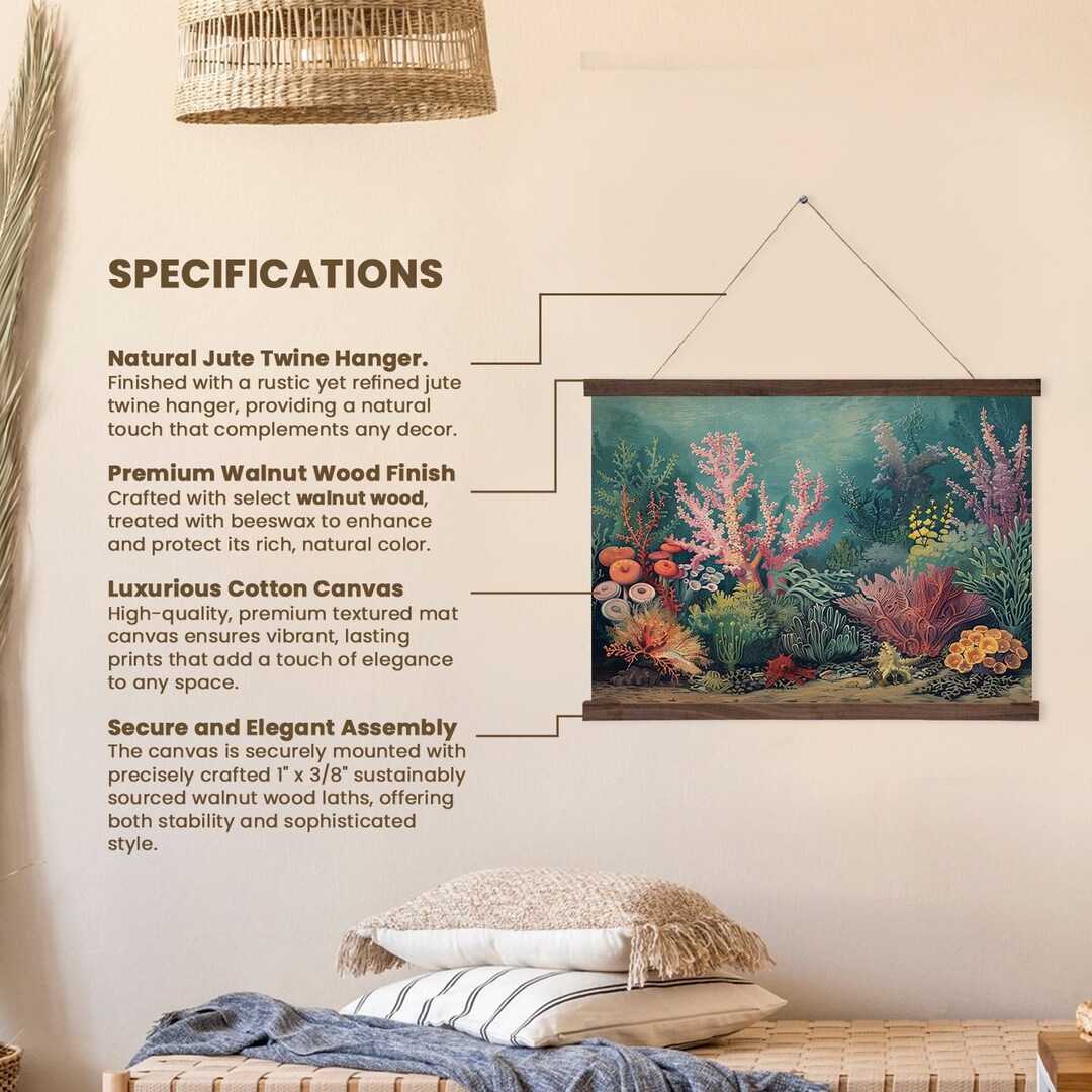 Retro Coral Reef Wall Hanging Ocean Life Underwater Scene Art Home ...
