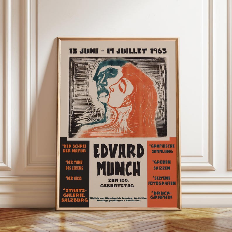 Edvard Munch 'the Kiss' Exhibition Poster: Fine Art Print - Etsy