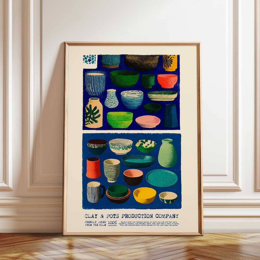 Clay & Pots Poster: Midcentury Ceramic Art Print – Studio Pottery ...