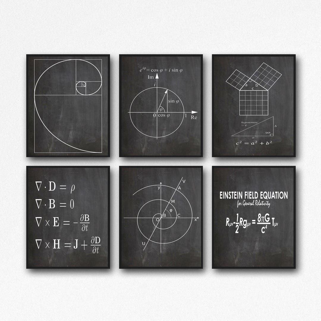 Math Poster Set of 6 Math Prints Fibonacci Golden Spiral Pythagoras's ...