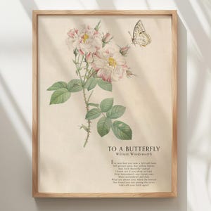 William Wordsworth Poem Art Print: Butterfly & Roses Botanical ...