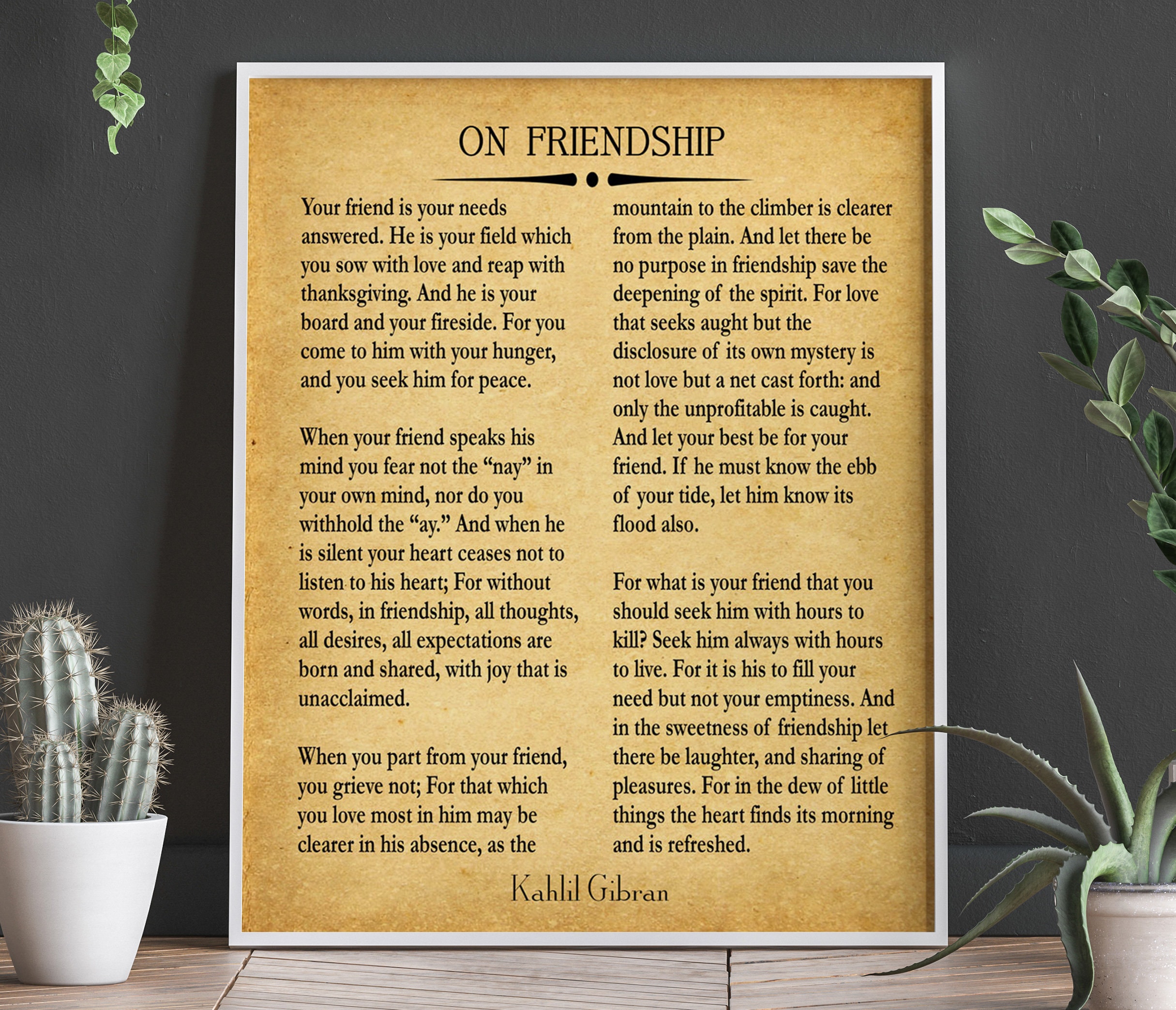 Gift for Best Friend on Friendship Poem by Kahlil Gibran - Etsy