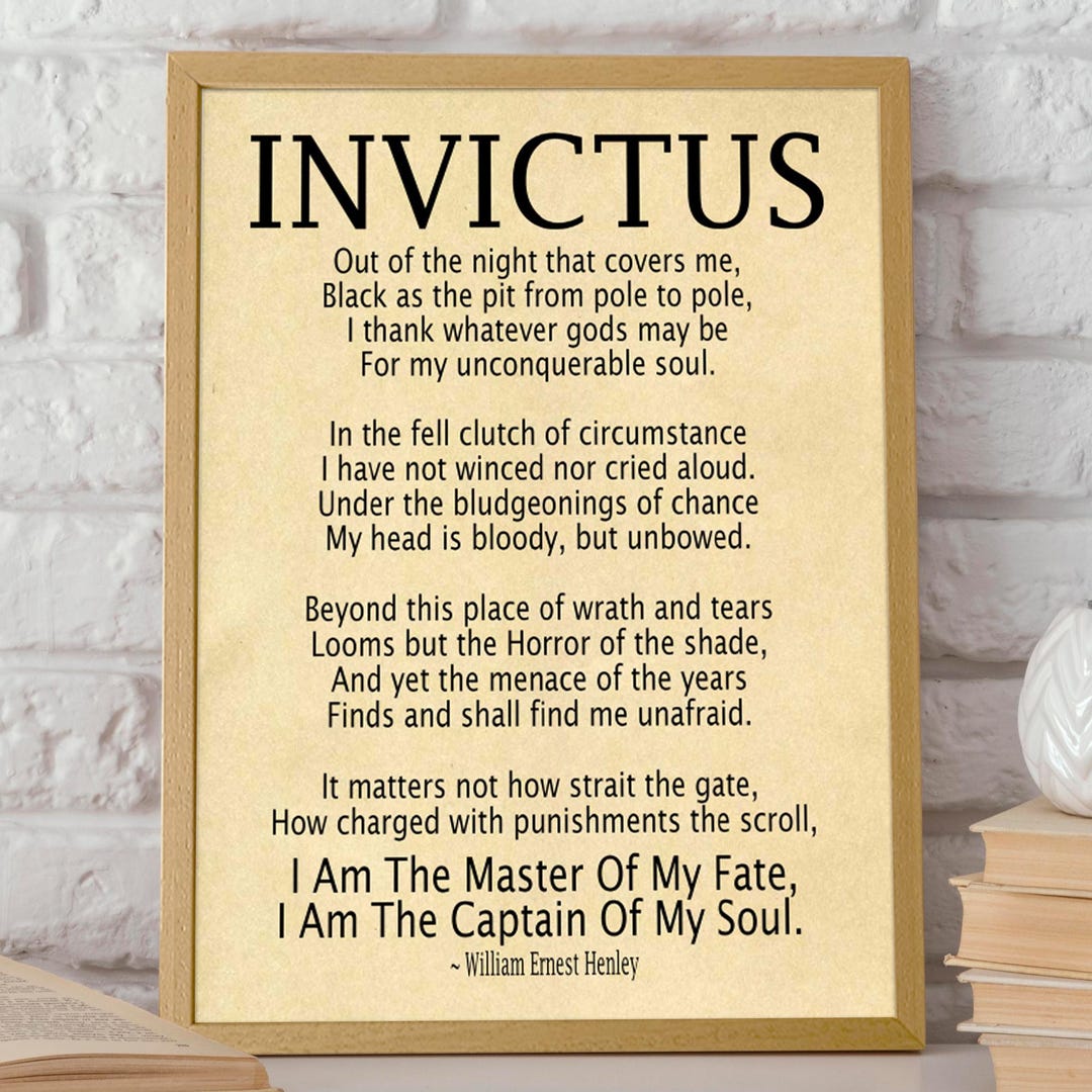 Invictus Poem Invictus Print Art Print by William Ernest Henley Captain ...