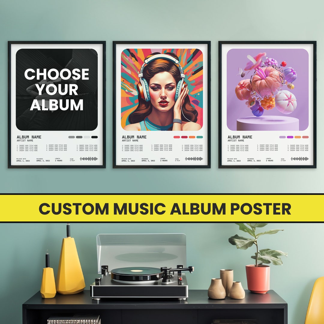 Custom Music Album Set of 3 Posters - Personalized Album Cover Wall ...