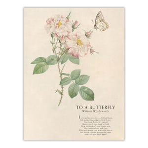 William Wordsworth Poem Art Print: Butterfly & Roses Botanical ...