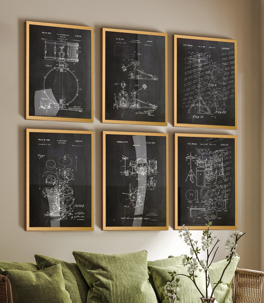 Drum Kit Patent Art Print Set: Retro Music Room Decor - Etsy