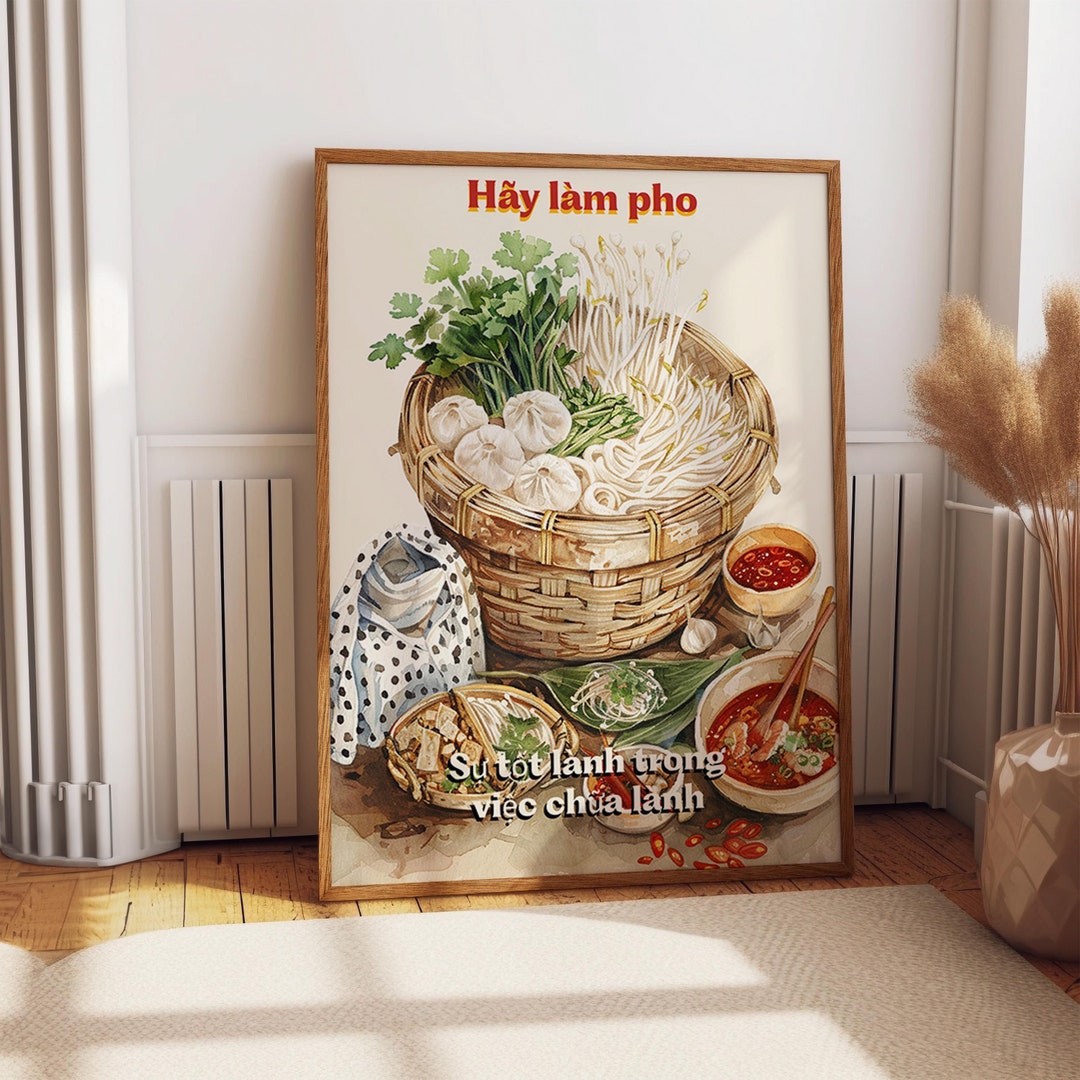 Vietnamese Pho Poster Traditional Pho Ingredients Watercolor Art Asian ...