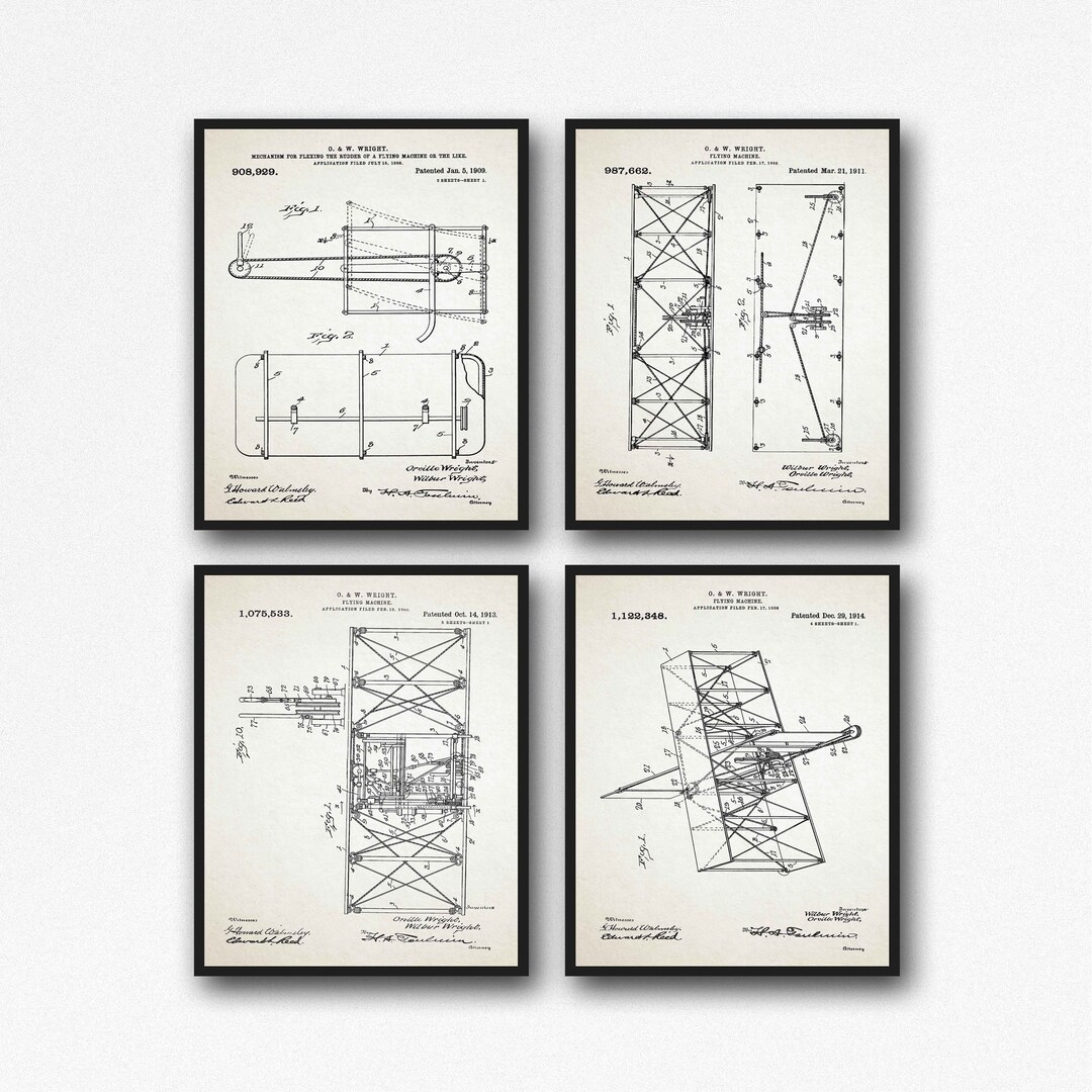 Orville and Wilbur Wright Brothers First Airplane Blueprints Set of 4 ...