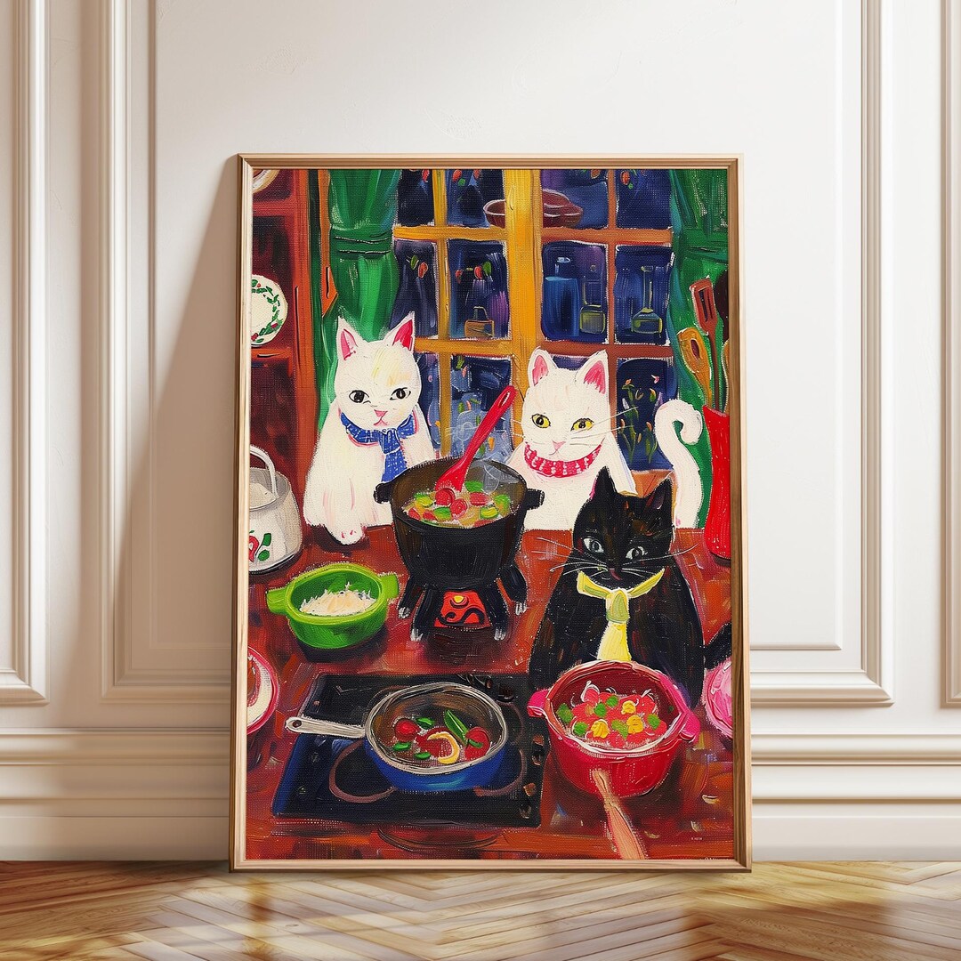 Cooking Cats Poster - Cheerful Kitchen Cats Art Print - Colorful Cat ...