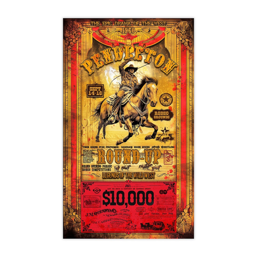 Pendleton Round-up Rodeo Poster - Retro Western Cowboy Wall Art ...