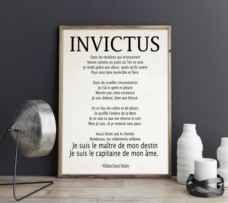 Invictus Par William Ernest Henley Invictus Poeme En Francais | Etsy