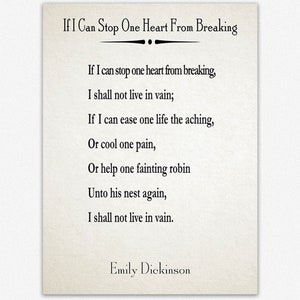 If I Can Stop Poem by Emily Dickinson - Poster Print or Canvas - Etsy