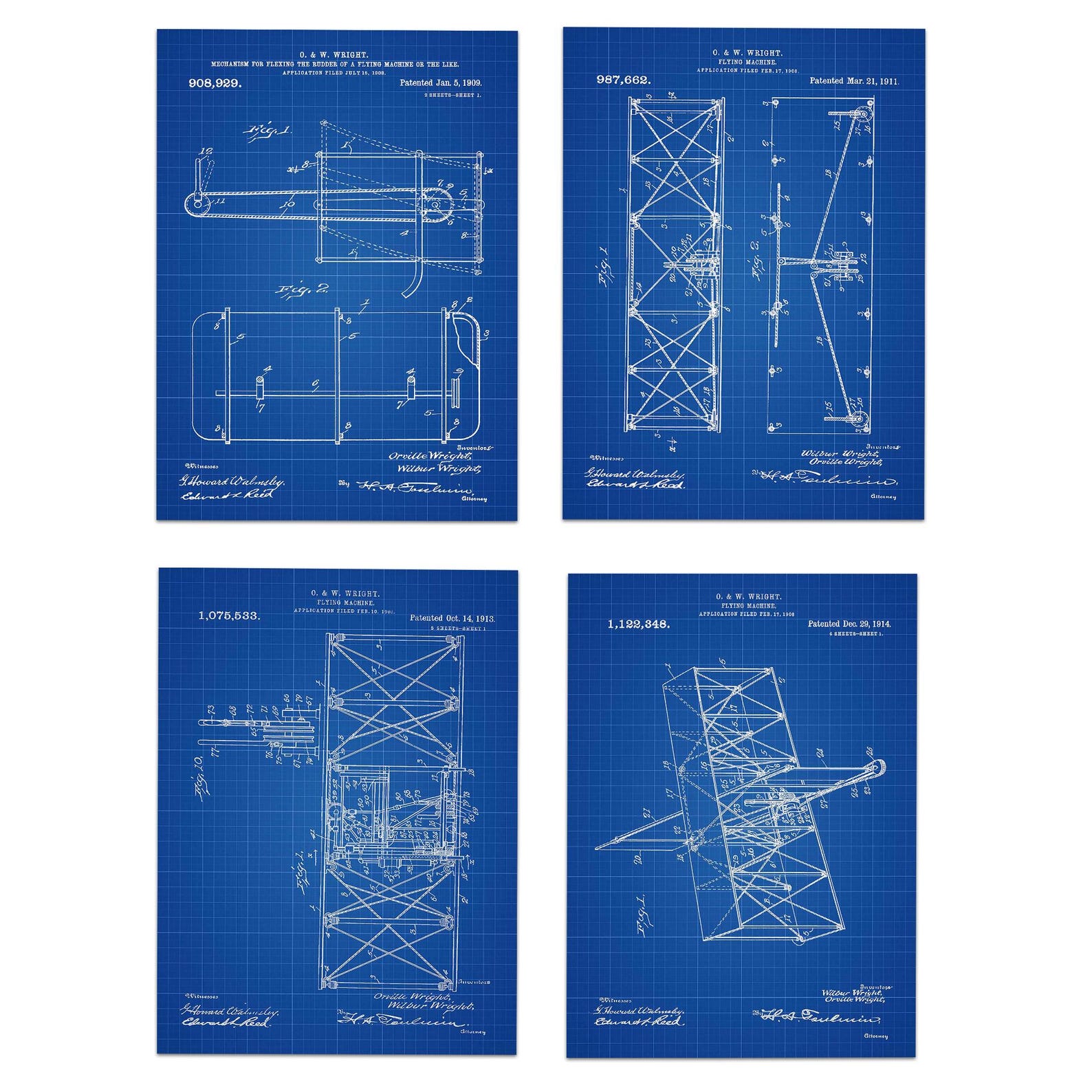 Orville and Wilbur Wright Brothers First Airplane Blueprints Set of 4 ...