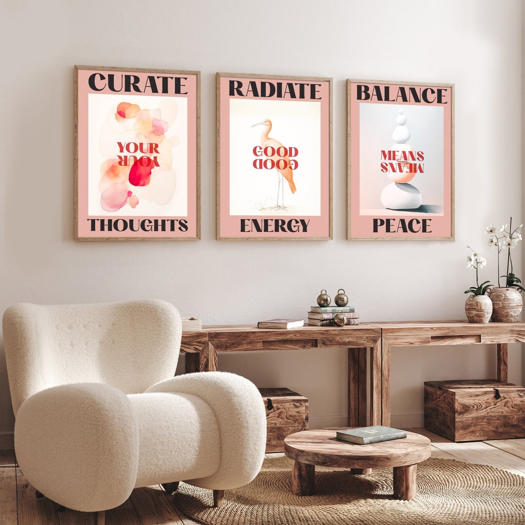 Pink-themed Inspirational Quotes Set of 3 Posters - Chic Abstract ...