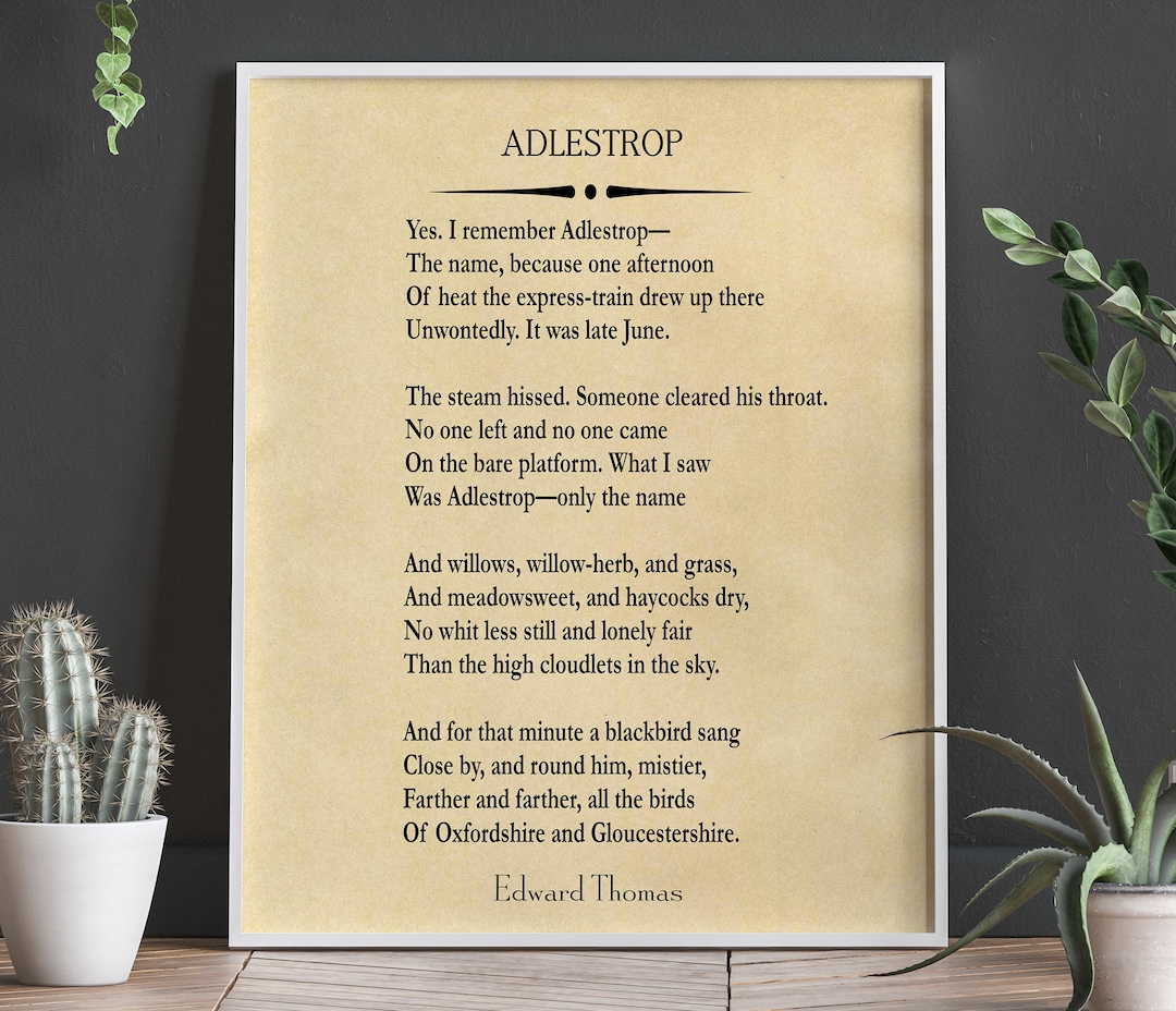 Adlestrop by Edward Thomas 1914 Poetry Poster Poetry Decor Theme of ...