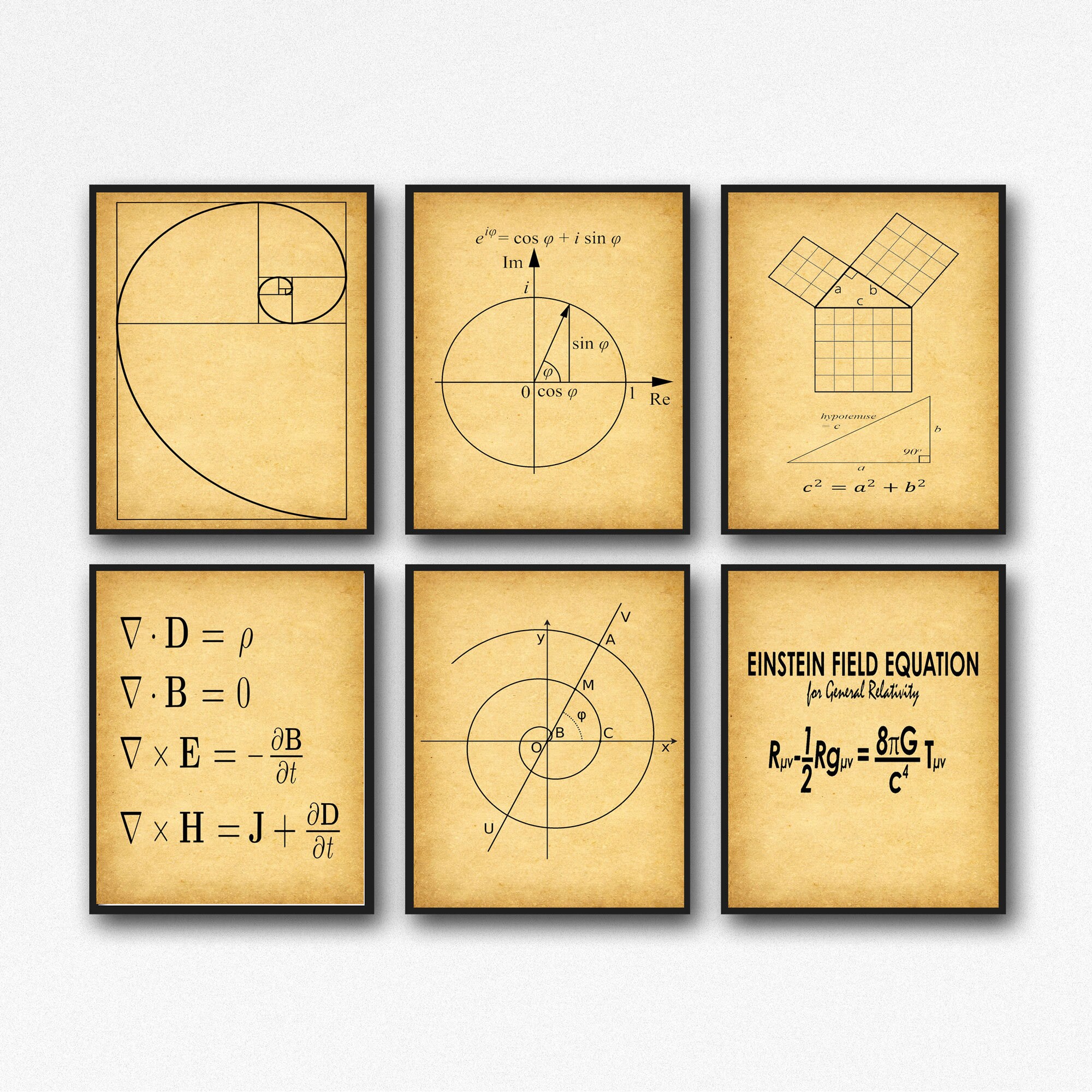 Math Poster Set of 6 Math Prints Fibonacci Golden Spiral - Etsy