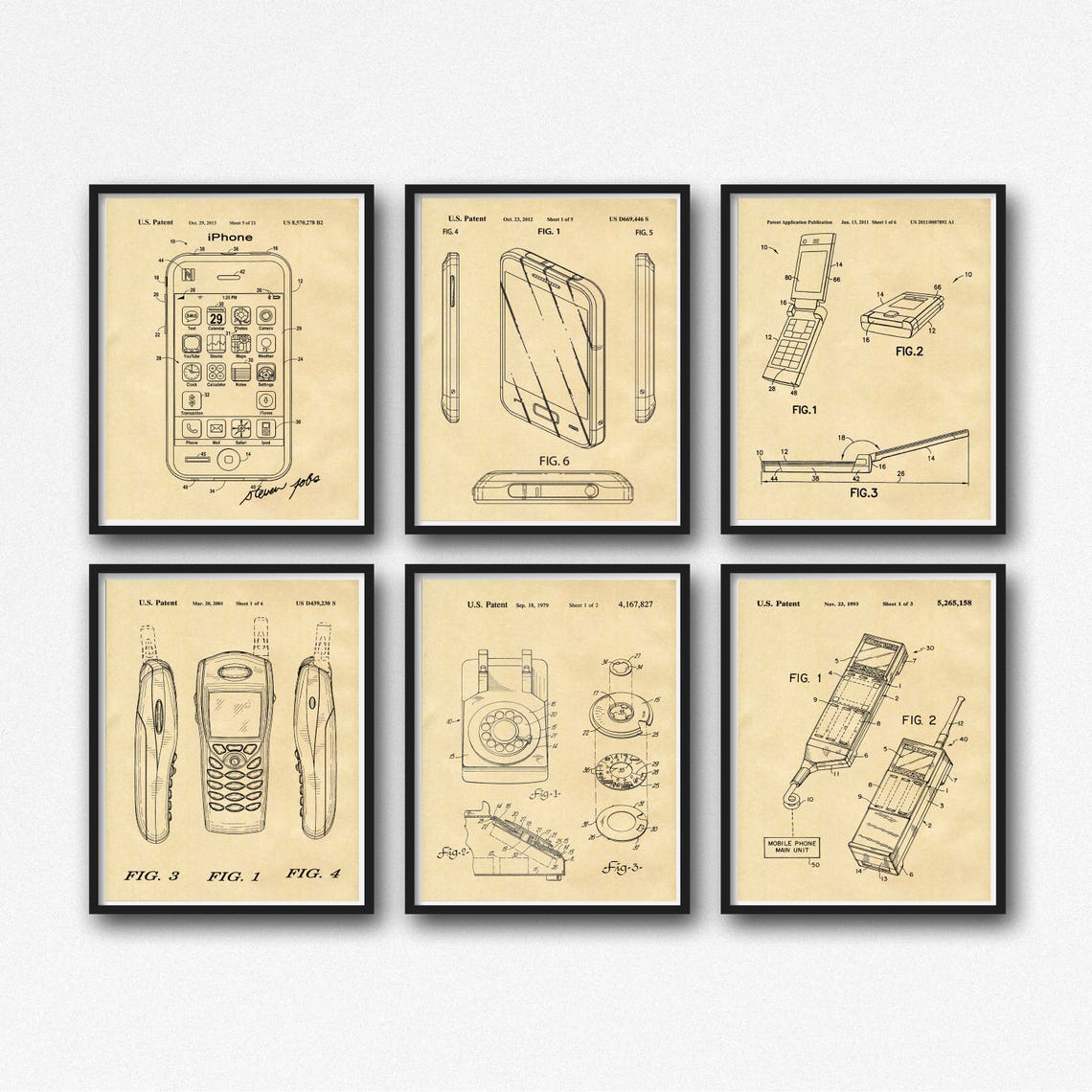 Phone Patent Prints Set of Phone Posters Apple Iphone Samsung - Etsy