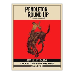 Pendleton Round-up Rodeo Poster: Cowboy on Bronco, Western Wall Art - Etsy