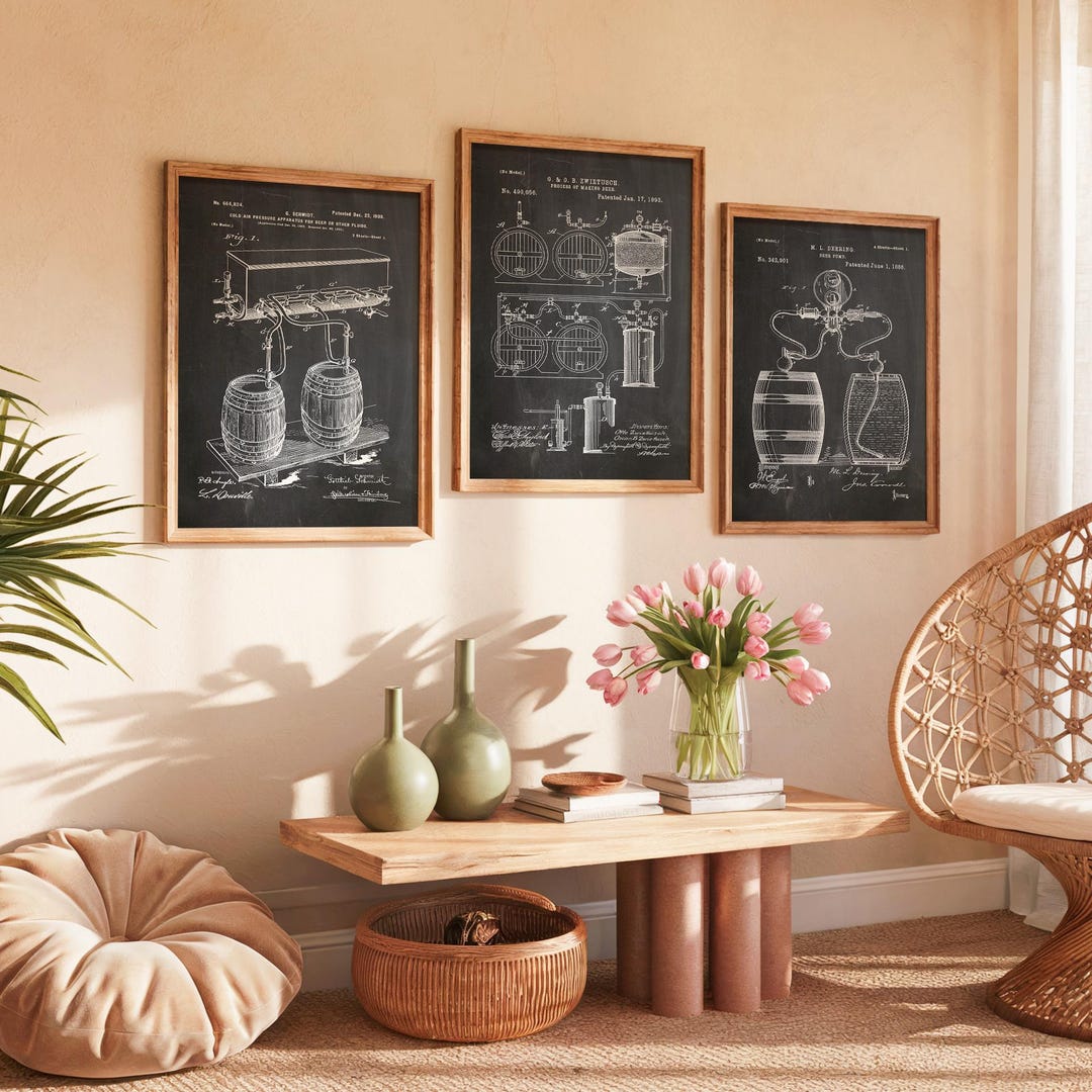 Craft Your Cheers: Set of 3 Craft Beer Brewing Patent Posters - Man ...