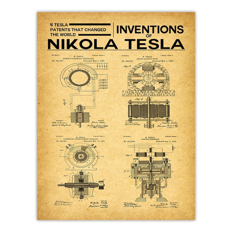 Nikola Tesla Patent Wall Art - Tesla's Ingenious Invention Poster ...