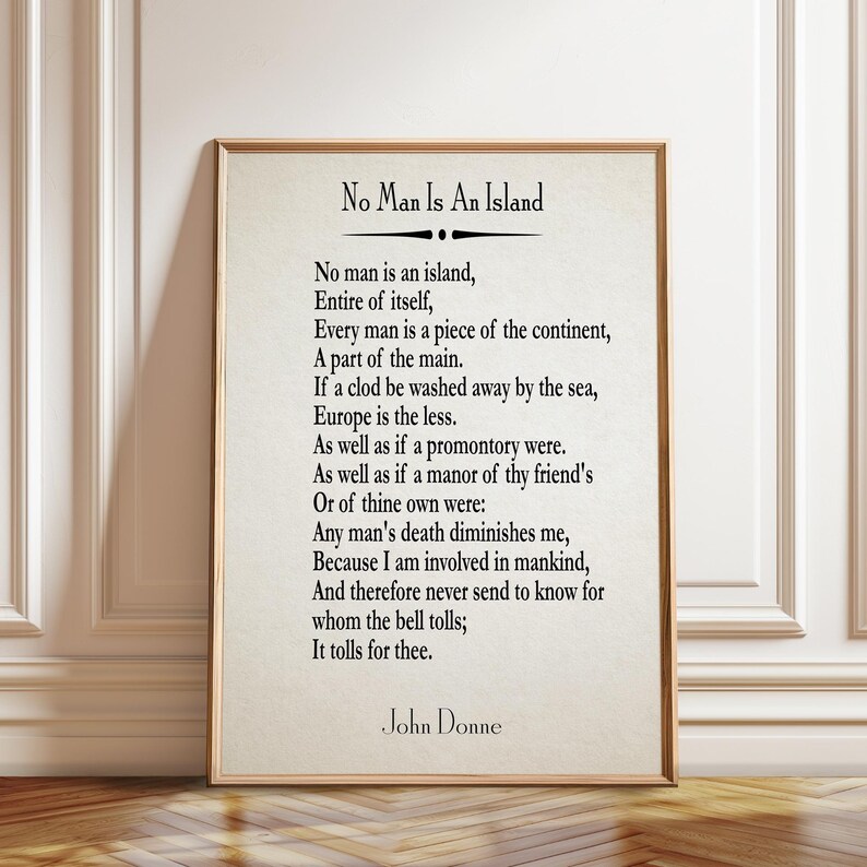 John Donne Poem Print: No Man is an Island, Literary Wall Art - Etsy