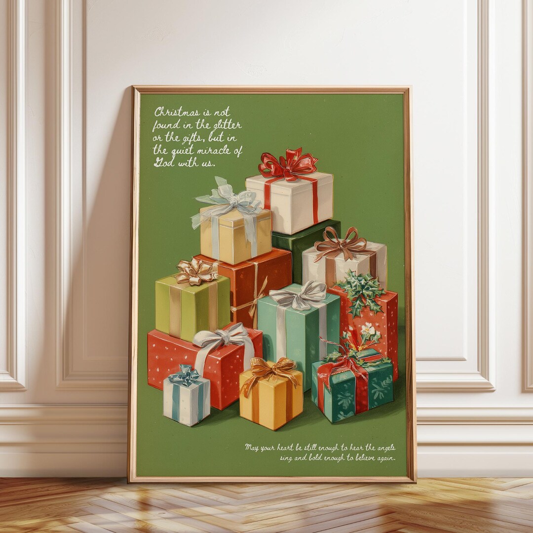 Stack of Christmas Gifts Art Print: Vintage Holiday Present ...