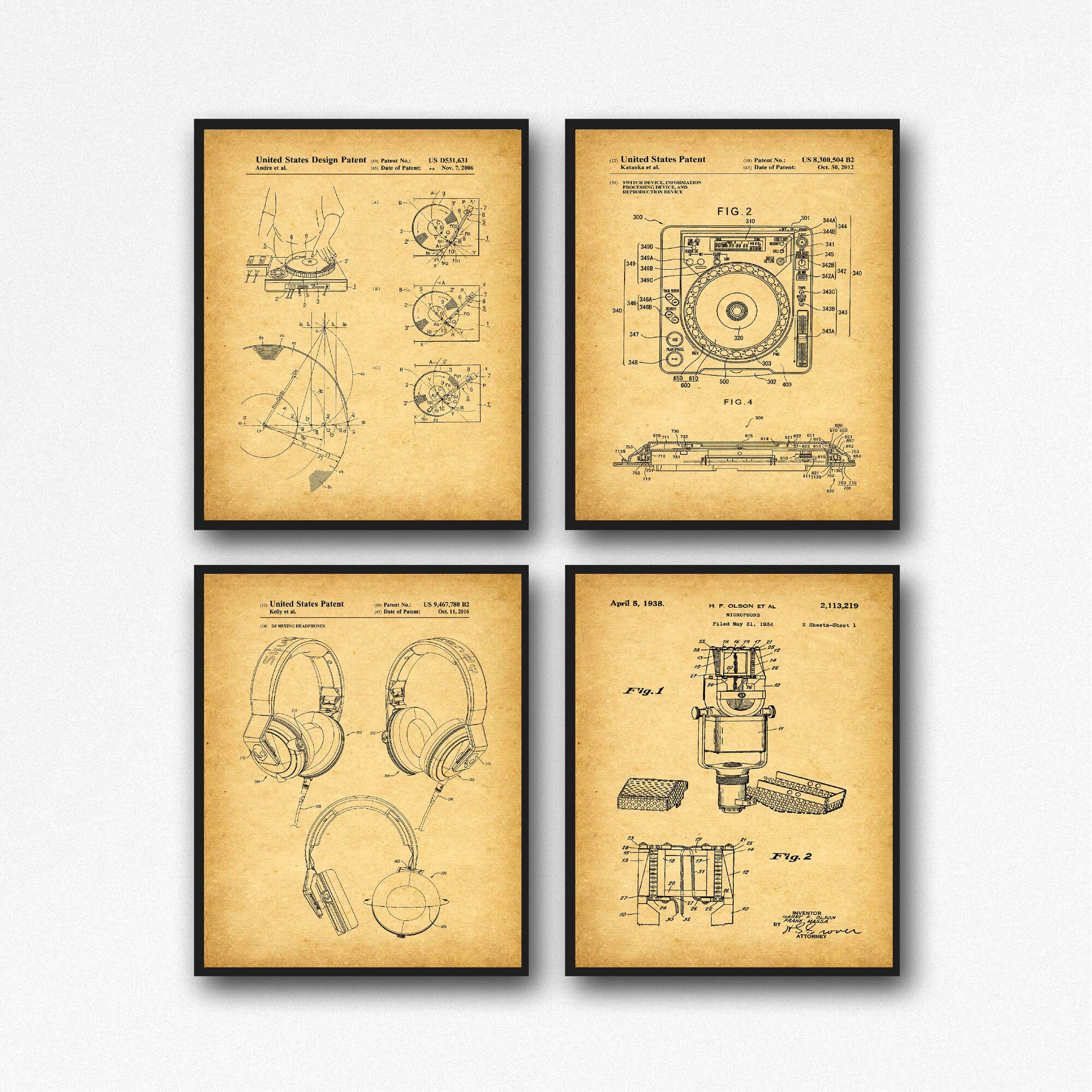 DJ Patent Print Set of 4 DJ Posters Music Studio Decor - Etsy UK