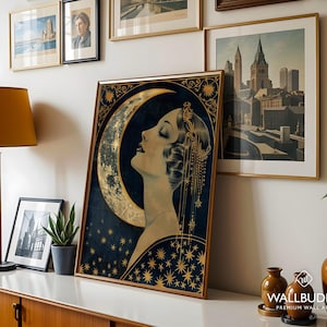 Lady and Moon Poster - Moonlight Sonata Art Deco - Gatsby Night Sky ...