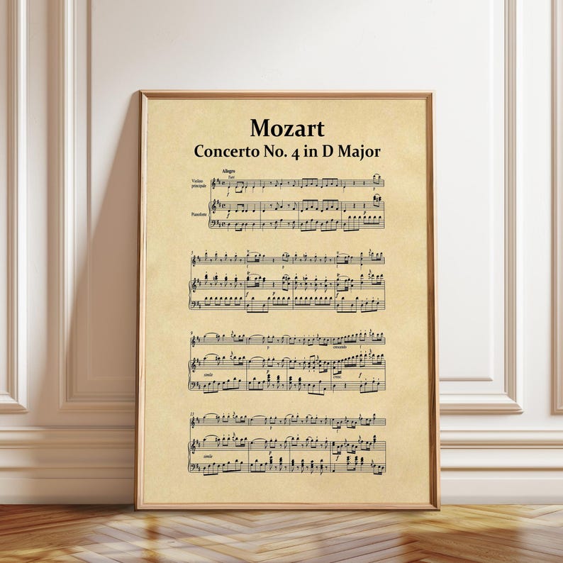 Mozart Concerto No. 4 Sheet Music Art Print: Classical Music Decor - Etsy