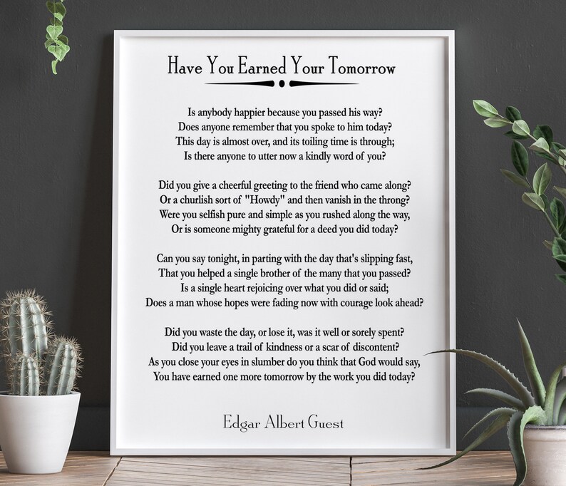 Earned You Tomorrow Poem by Edgar Guest - Etsy