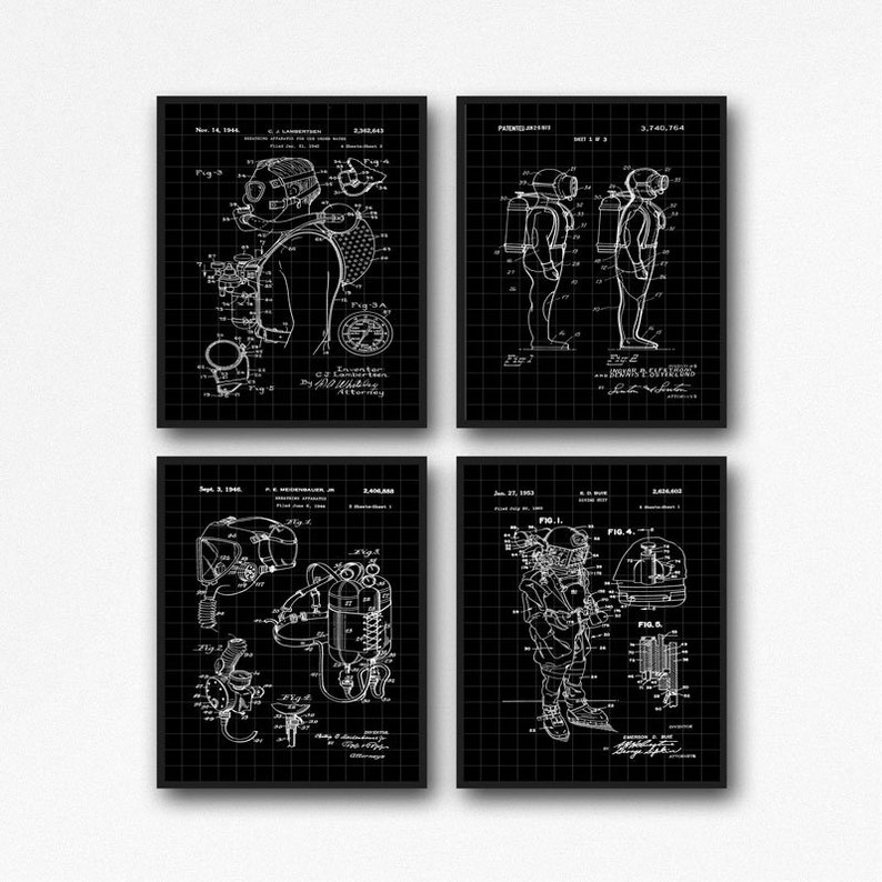 Scuba Diving Gift Wall Art Scuba Diving Posters Set of 4 Scuba | Etsy