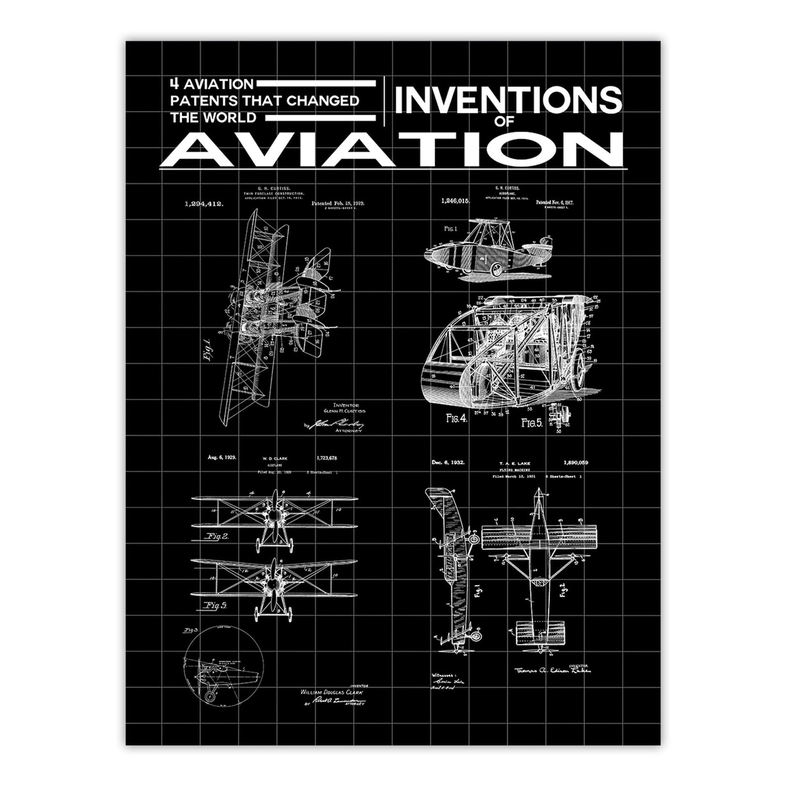 Aviation Patent Art Print: Vintage Airplane Inventions - Pilot Decor - Etsy