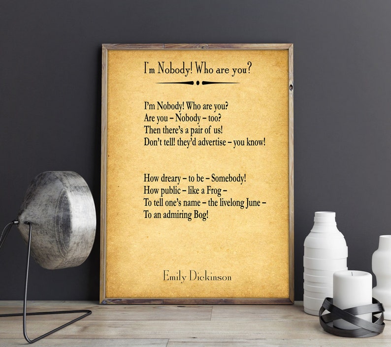 I'm A Nobody Who Are You Poem by Emily Dickinson Poetry | Etsy
