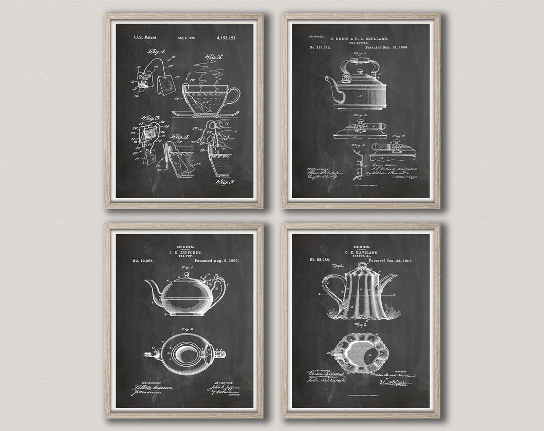 Tea Print Tea Patent Prints Set of 4 Tea Prints Tea Art Tea Room Decor ...