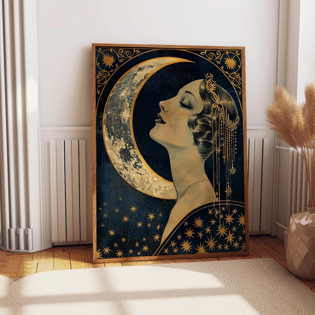 Lady and Moon Poster - Moonlight Sonata Art Deco - Gatsby Night Sky ...