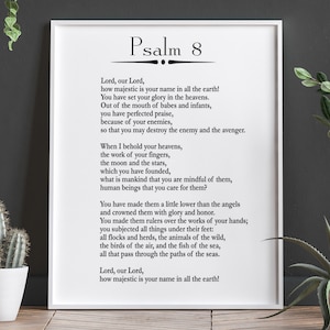 Psalm 8 Print Psalm Poster Bible Poster Bible Wall Art Christian Poster ...