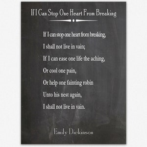 If I Can Stop Poem by Emily Dickinson - Poster Print or Canvas - Etsy