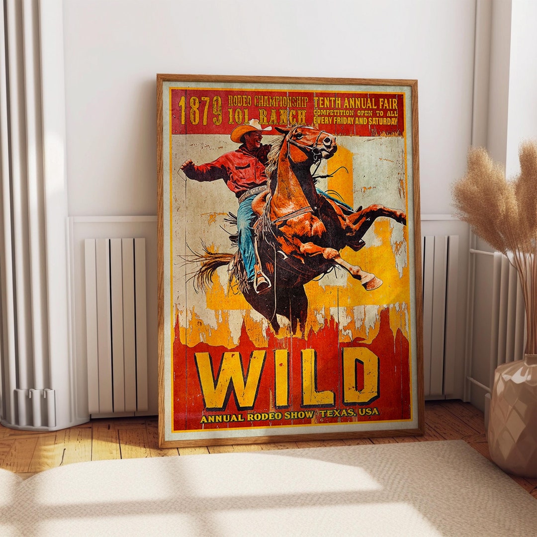 Wild Rodeo Championship Poster - Old Western Cowboy Wall Art - 101 ...
